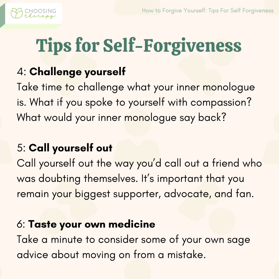 How to Forgive Yourself: 9 Tips For Self Forgiveness - Choosing Therapy