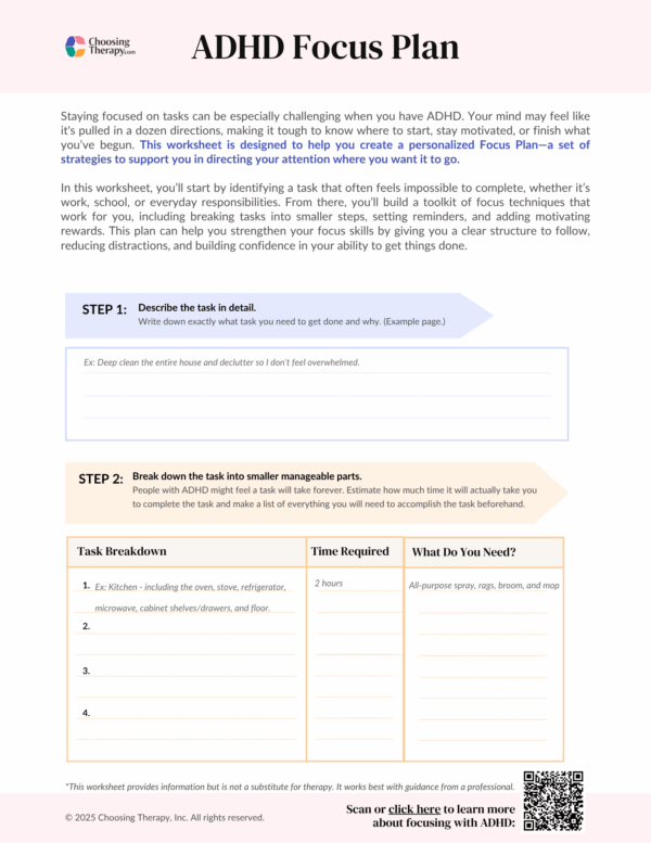 Free ADHD Worksheets (Printable PDF Downloads) | ChoosingTherapy.com