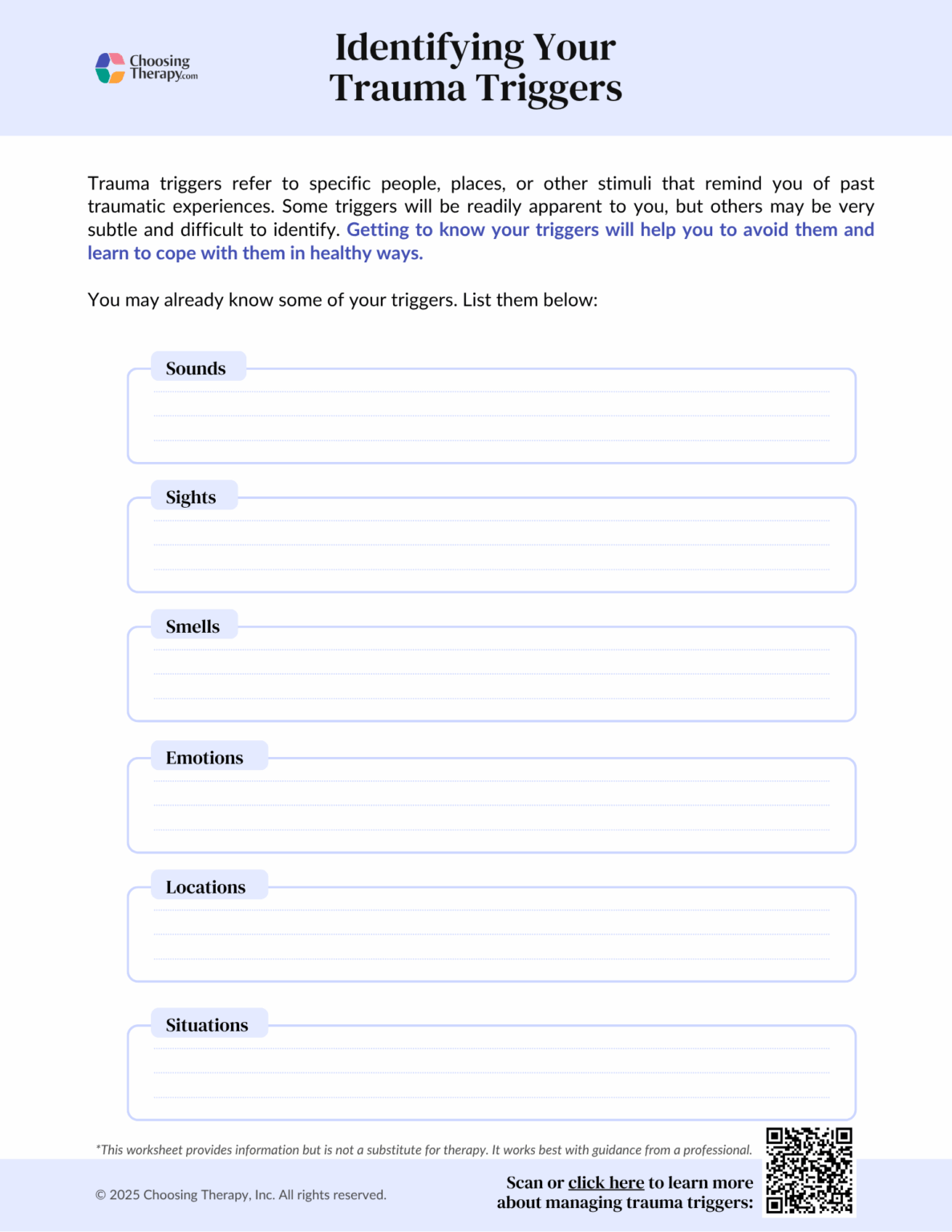 Free Identifying Trauma Triggers Worksheet (Printable PDF ...