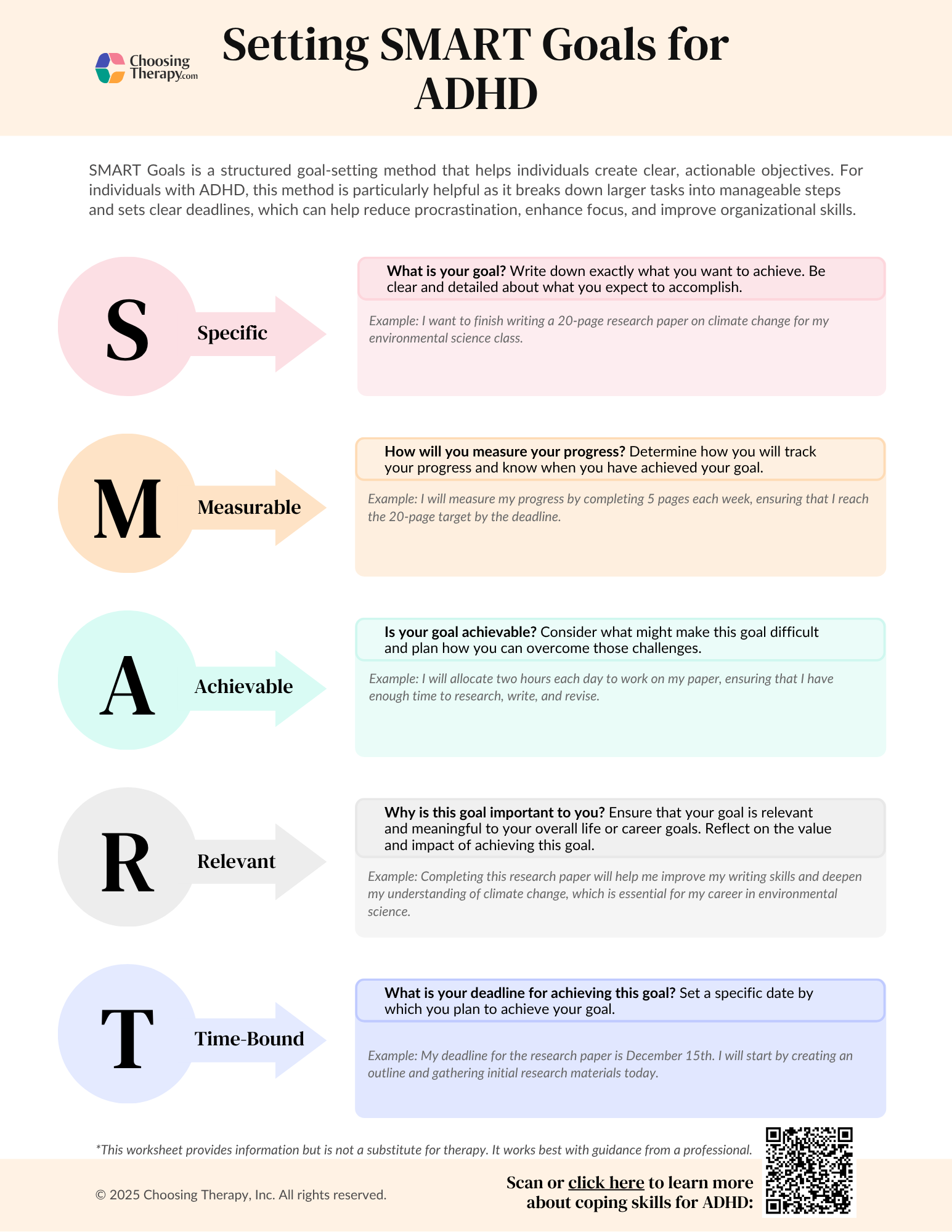 Free SMART Goals for ADHD Worksheet (PDF Download) | ChoosingTherapy.com