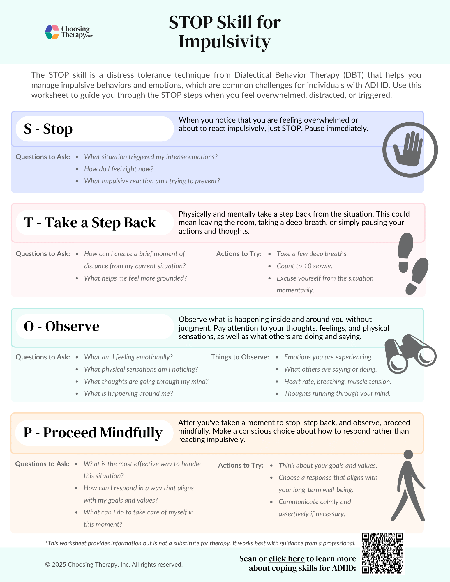 Free DBT STOP Skill Worksheet for Impulsivity in ADHD | ChoosingTherapy.com