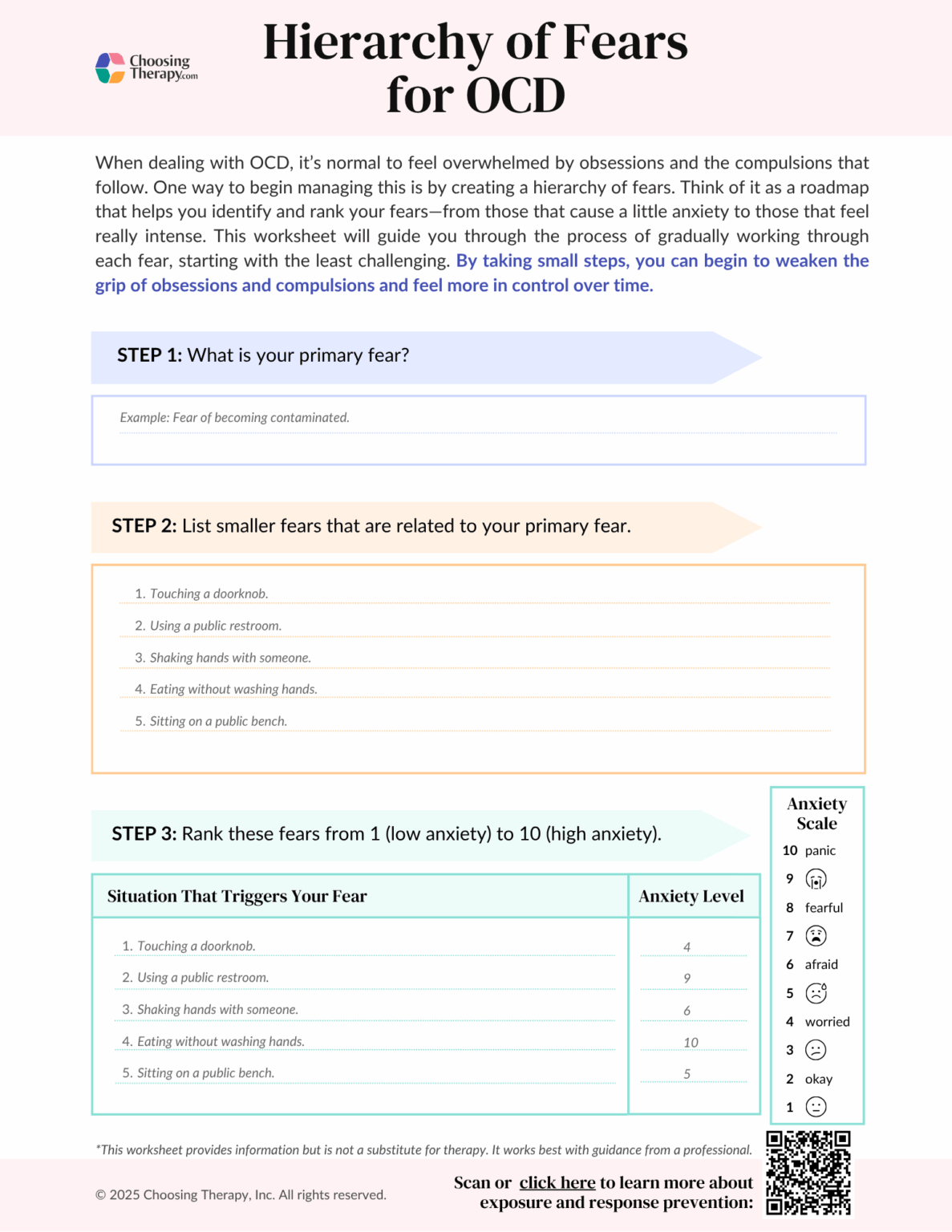 Free Hierarchy of Fears for OCD Worksheet (Printable PDF ...