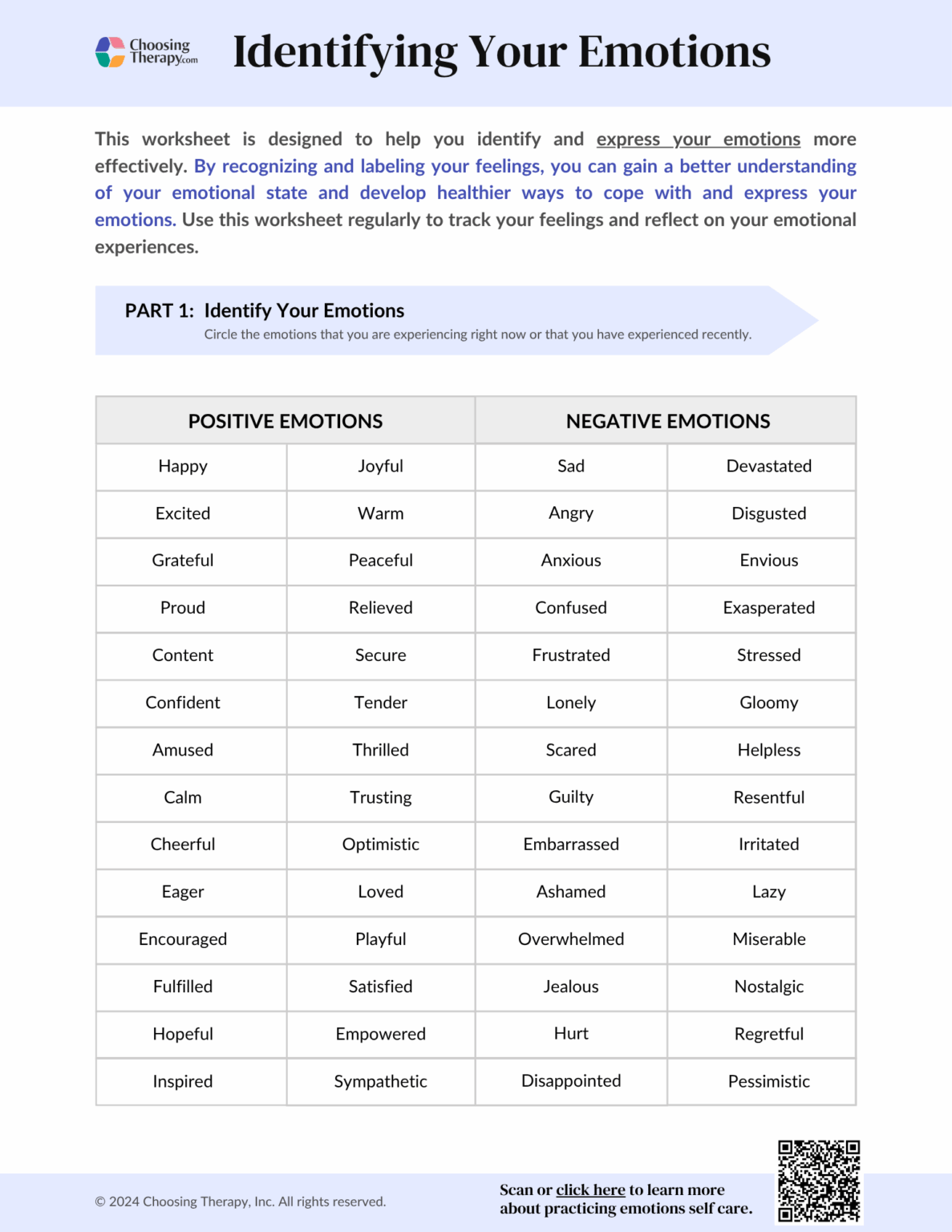 Free Therapy Worksheets (Printable PDF Downloads) | ChoosingTherapy.com