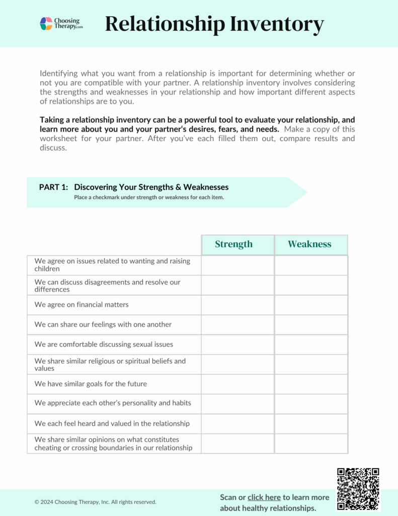 Free Relationships Worksheets (Downloadable PDFs) | ChoosingTherapy.com