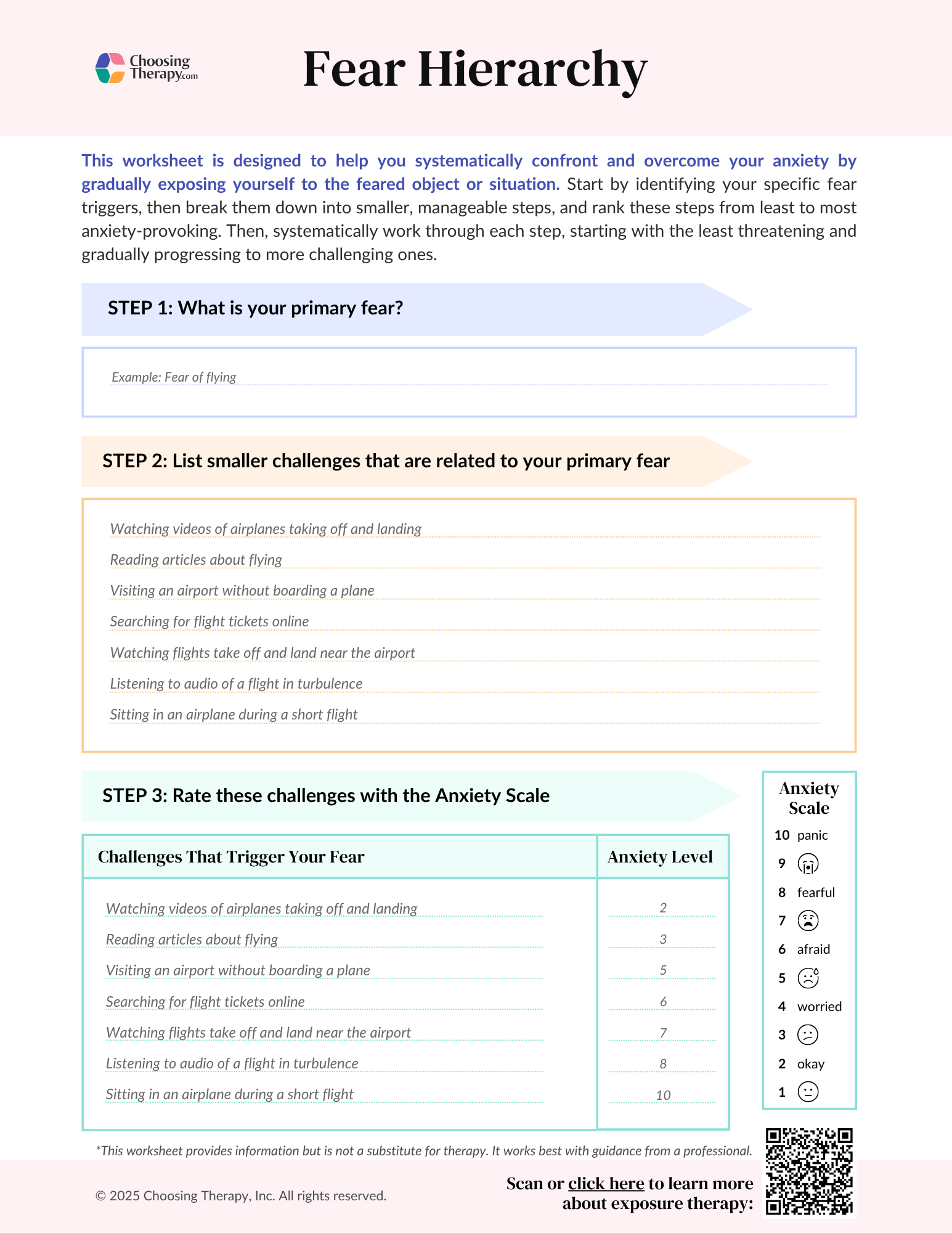 Free Fear Hierarchy Worksheet(PDF Download) | ChoosingTherapy.com