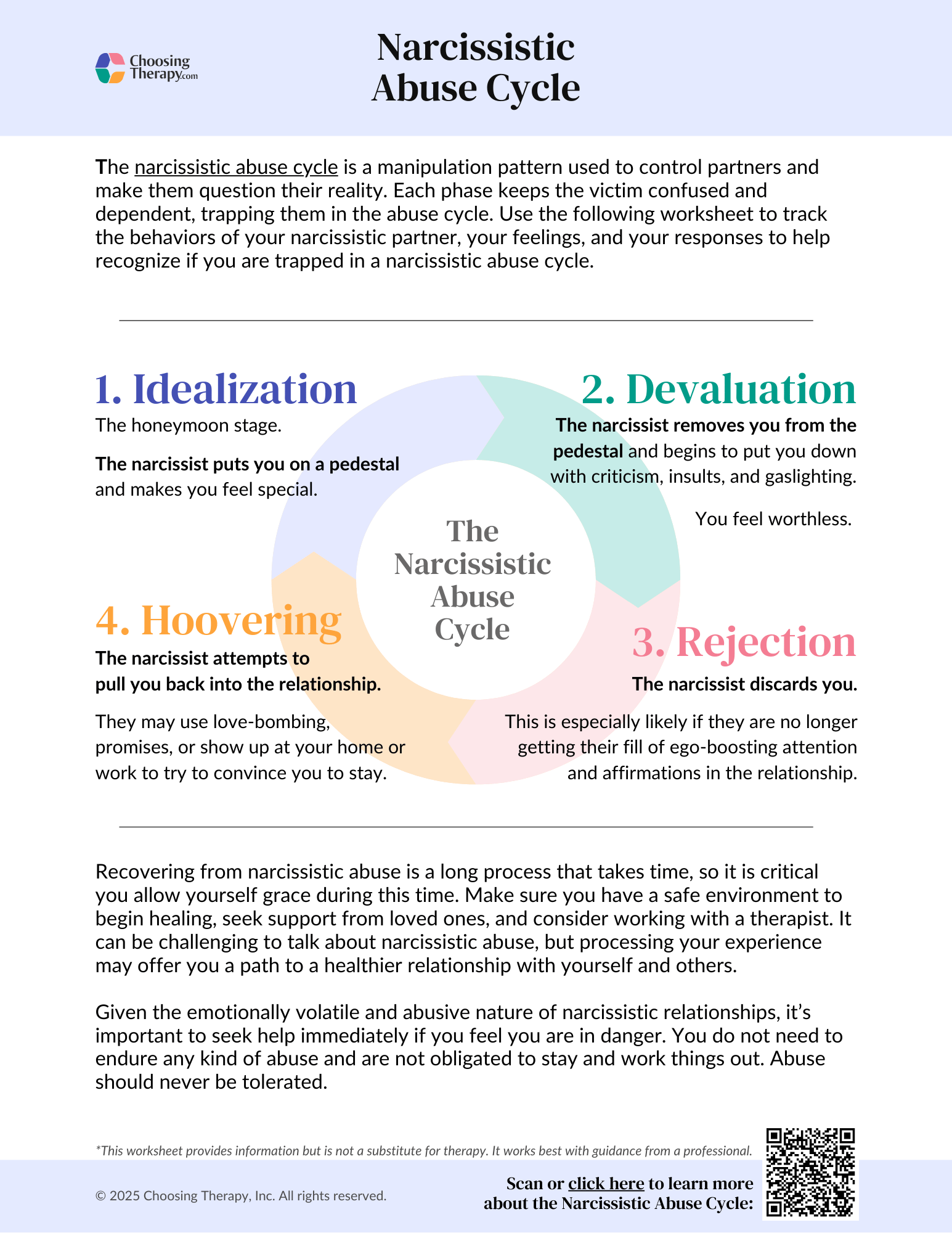 Free Narcissist Cycle of Abuse Chart & Worksheet & Worksheet ...