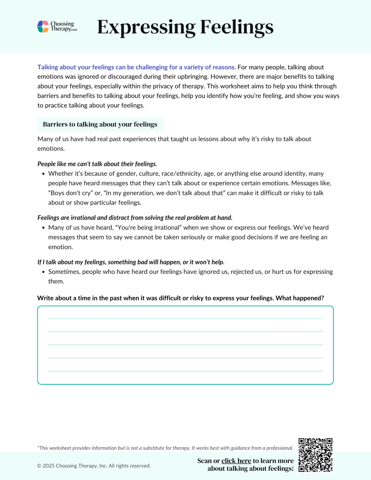 Free Therapy Worksheets (Printable PDF Downloads) | ChoosingTherapy.com