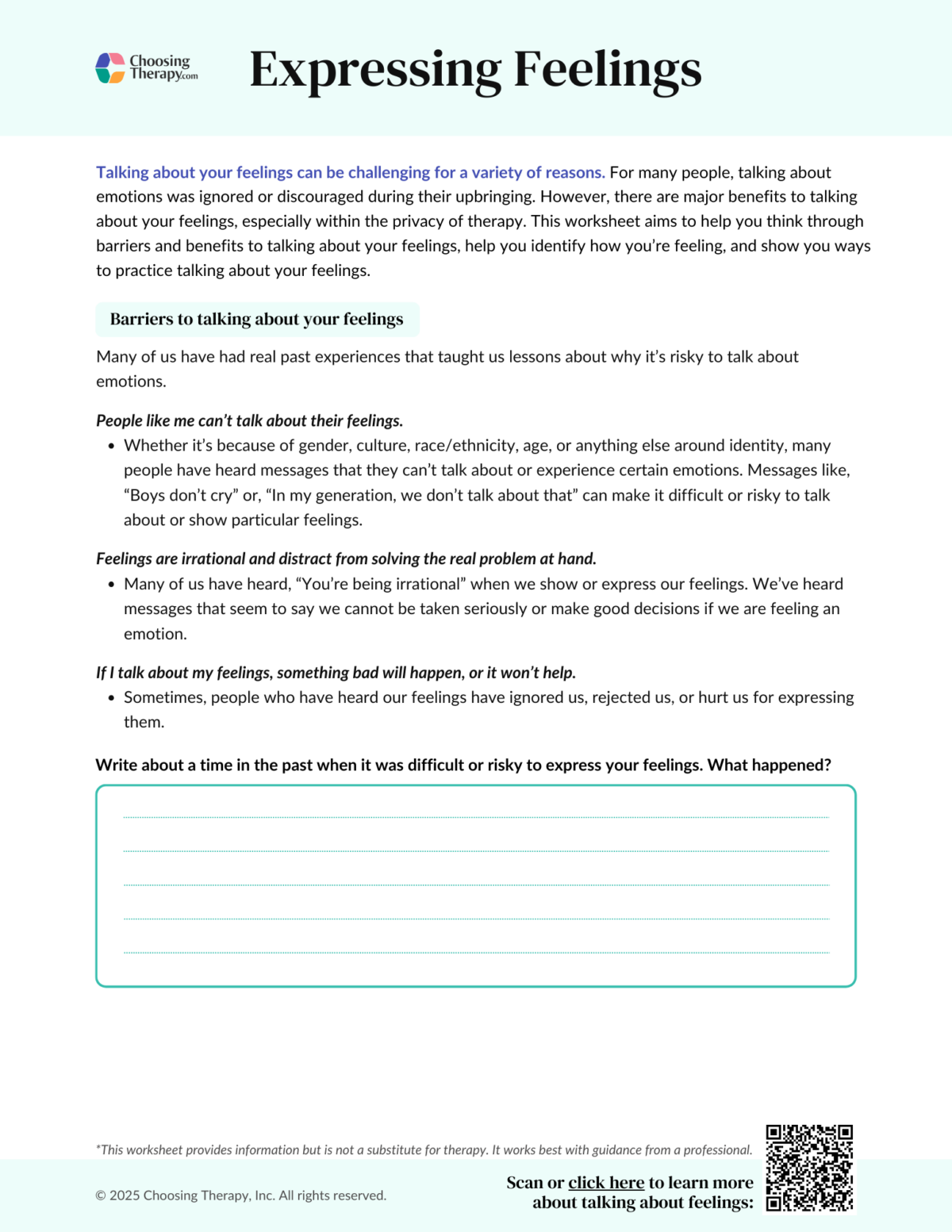 Free Therapy Worksheets (Printable PDF Downloads) | ChoosingTherapy.com