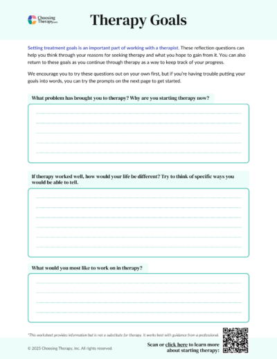 Free Therapy Goals Worksheet (Printable PDF) | ChoosingTherapy.com