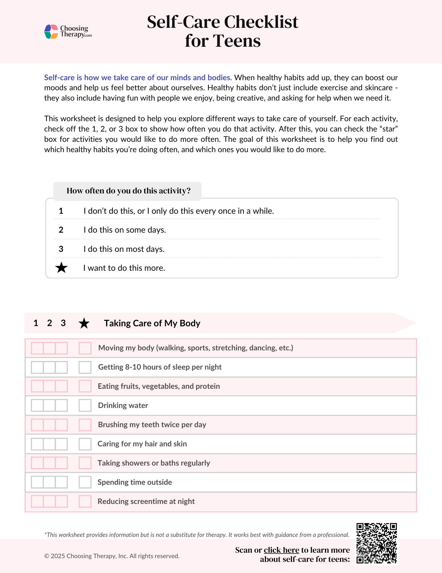 Free Therapy Worksheets for Teens (PDF Downloads) | ChoosingTherapy.com