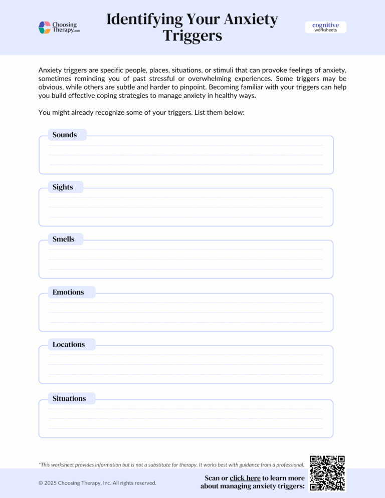 Free Anxiety Triggers Worksheet (PDF Download) | ChoosingTherapy.com