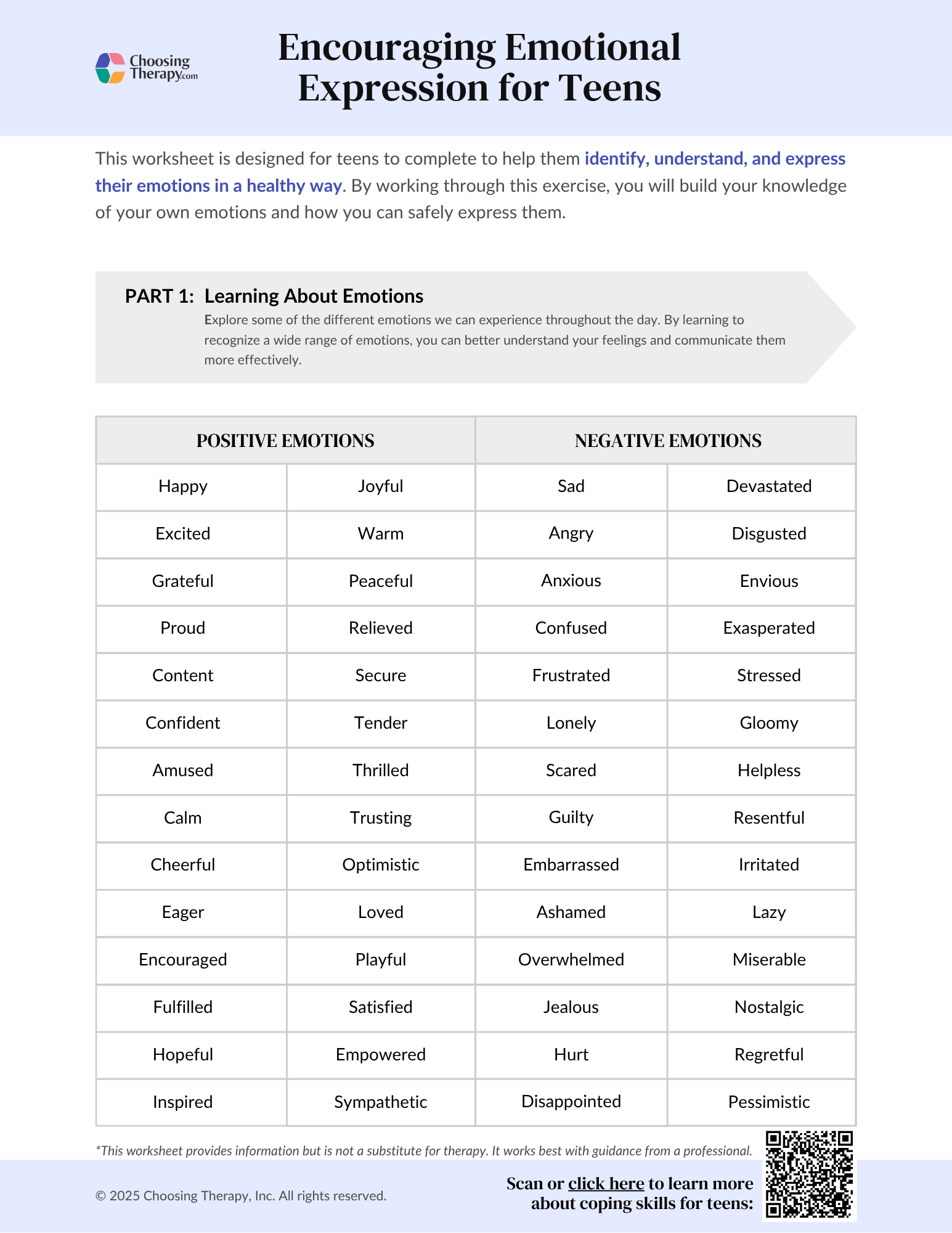 Free Therapy Worksheets for Teens (PDF Downloads) | ChoosingTherapy.com