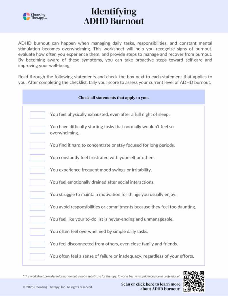 Free ADHD Worksheets (Printable PDF Downloads) | ChoosingTherapy.com