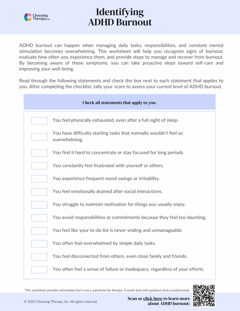 Free ADHD Worksheets (Printable PDF Downloads) | ChoosingTherapy.com