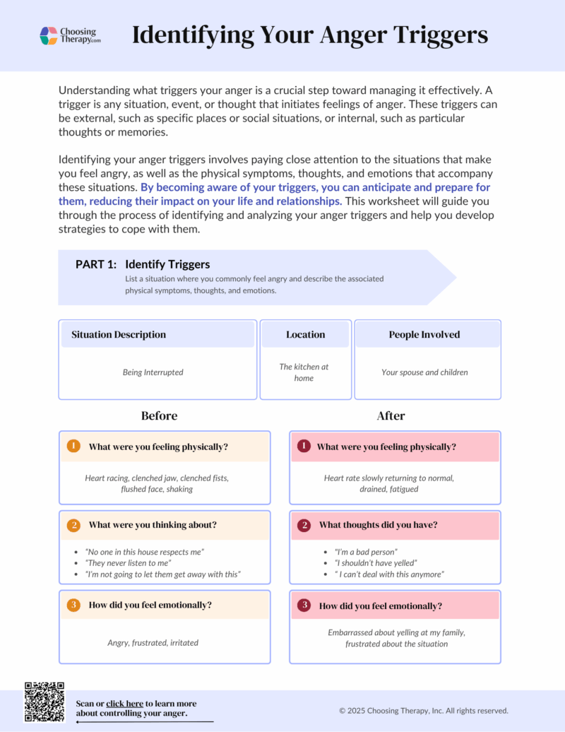 Free Anger Triggers Worksheet (Printable PDF) | ChoosingTherapy.com