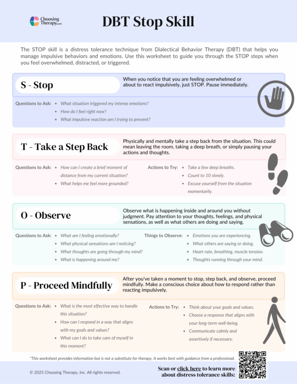 Free DBT STOP Skill Worksheet (Printable PDF) | ChoosingTherapy.com