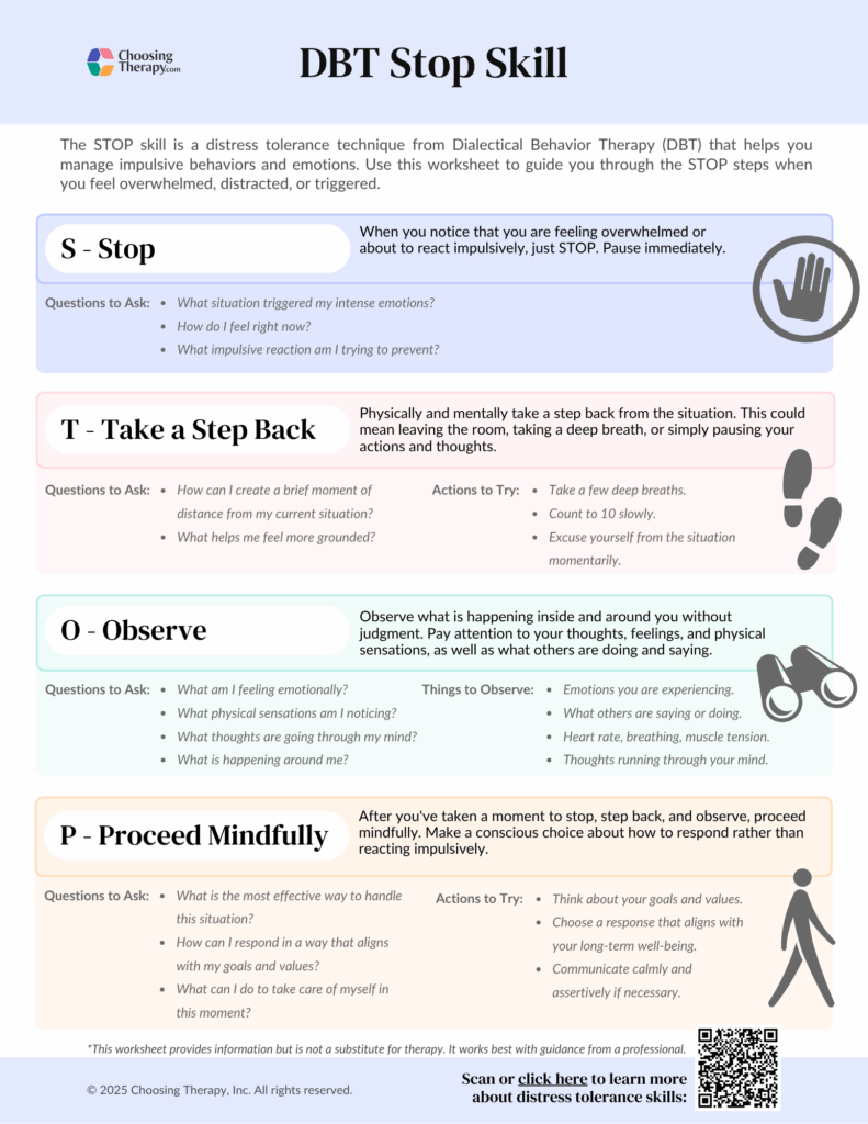 Free DBT STOP Skill Worksheet (Printable PDF) | ChoosingTherapy.com