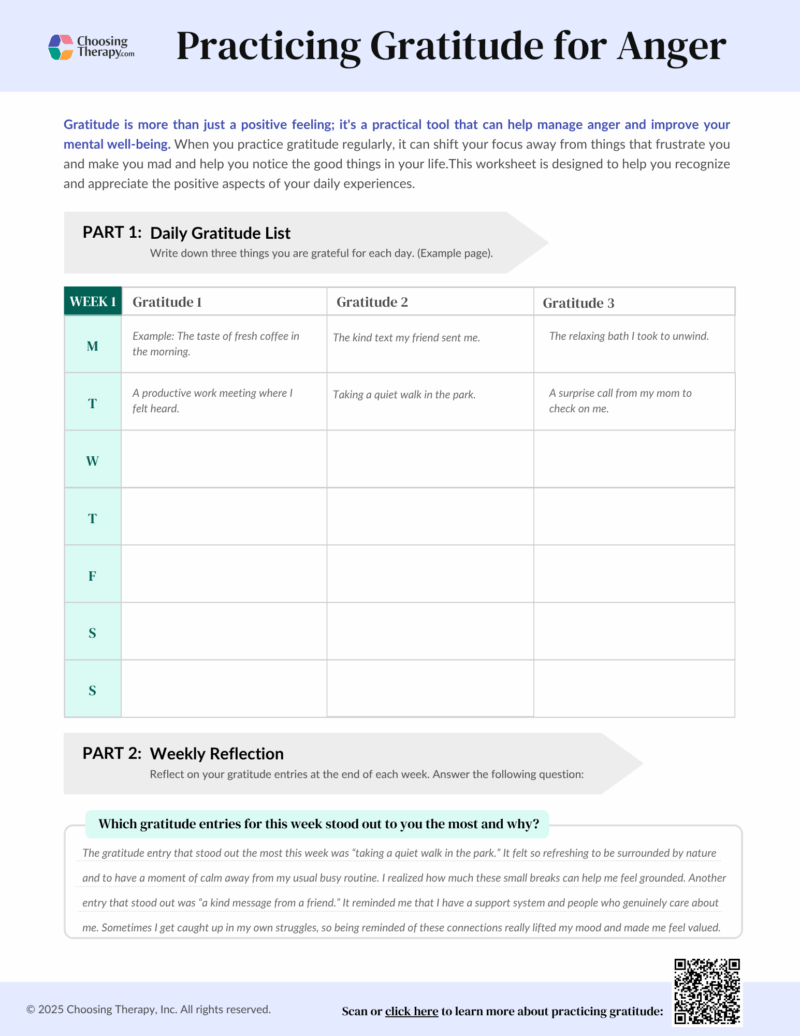 Free Practicing Gratitude Worksheet for Anger (Printable PDF ...