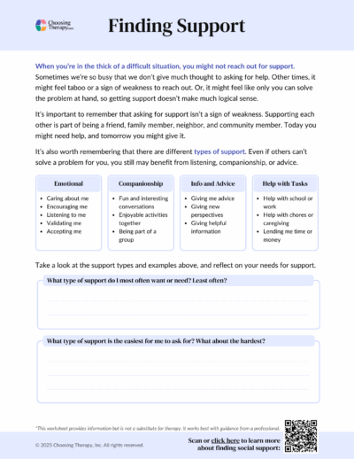 Free Support System Worksheet (Printable PDF) | ChoosingTherapy.com