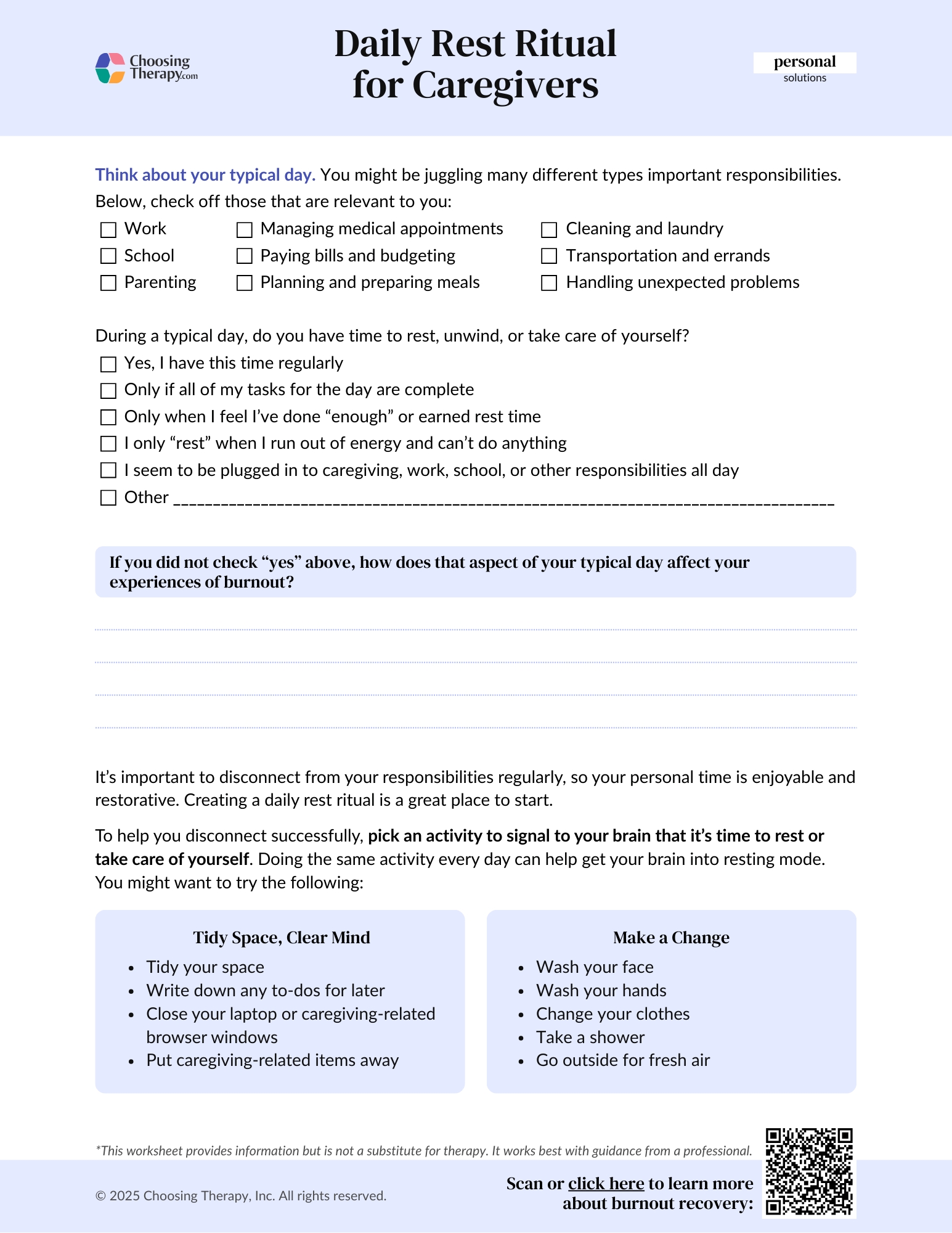 Free Daily Rest Ritual for Caregivers Worksheet (Printable PDF ...