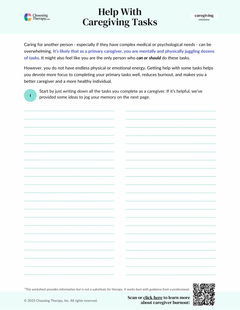 Free Getting Help With Caregiver Tasks Worksheet(Printable PDF ...