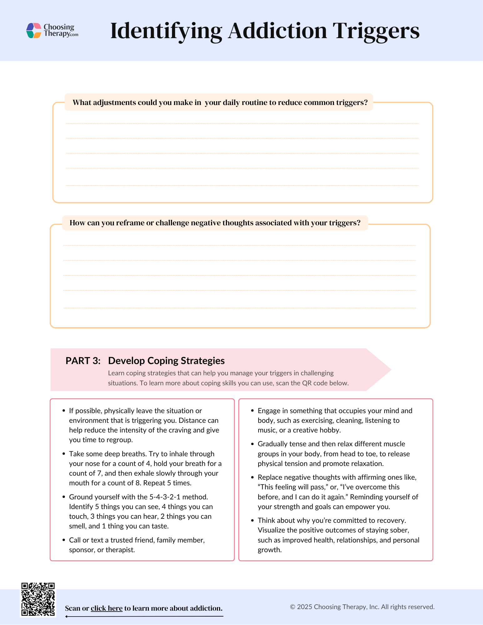 Free Addiction Triggers Worksheet (Printable PDF) | ChoosingTherapy.com