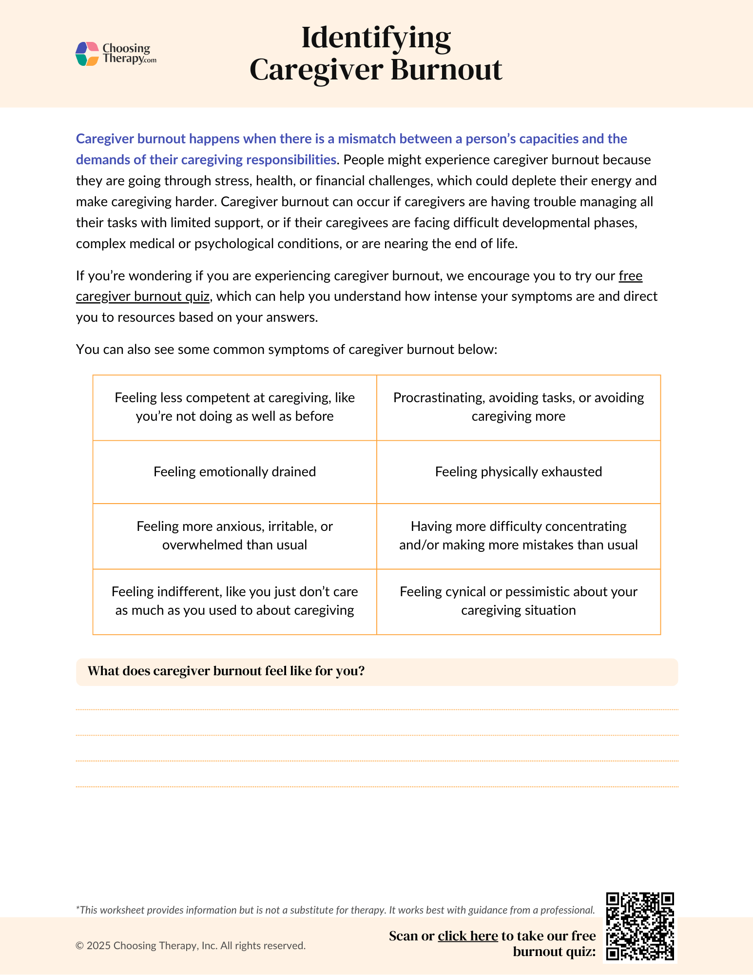 Free Identifying Caregiver Burnout Worksheet (Printable PDF ...
