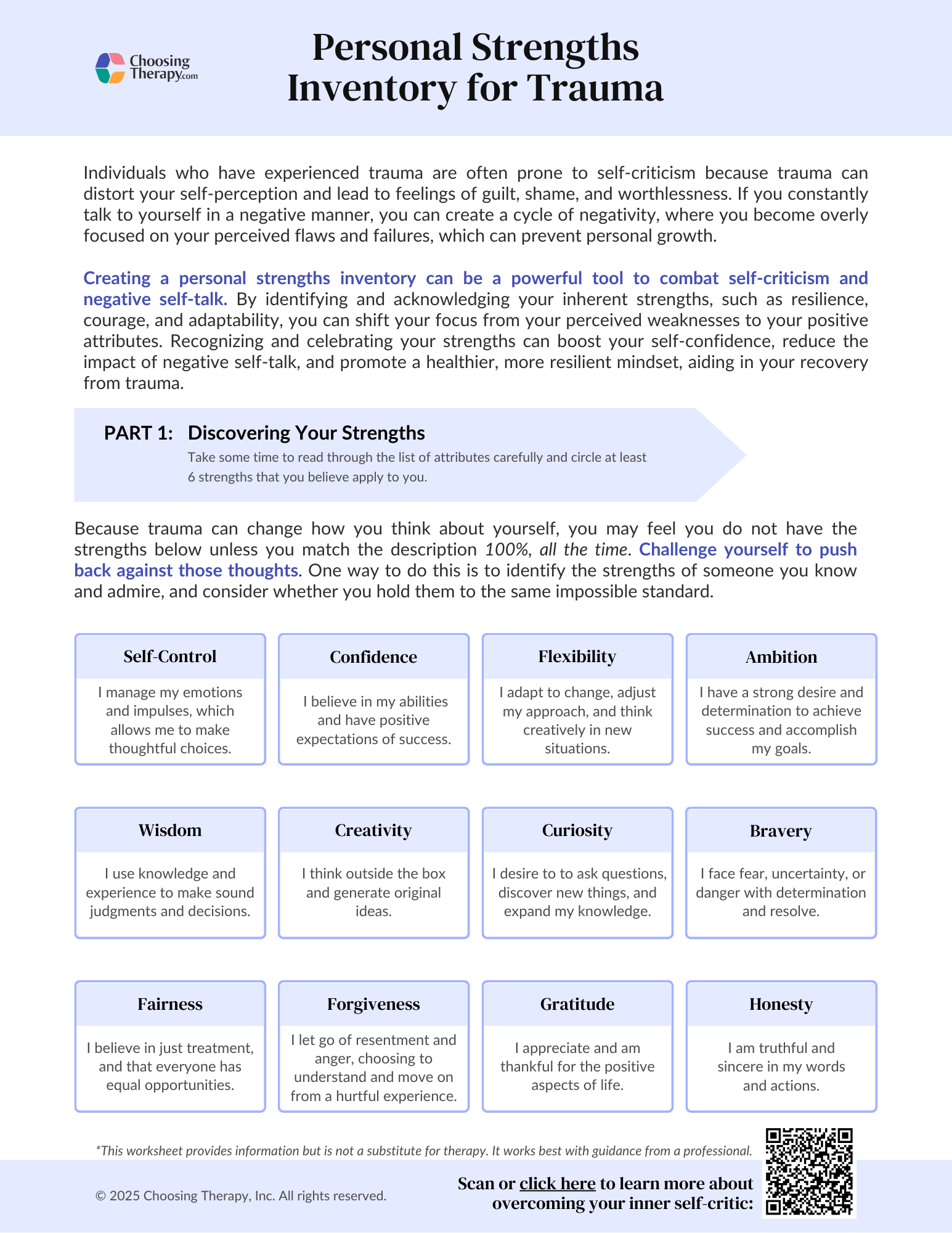Free Personal Strengths Inventory for Trauma Worksheet ...
