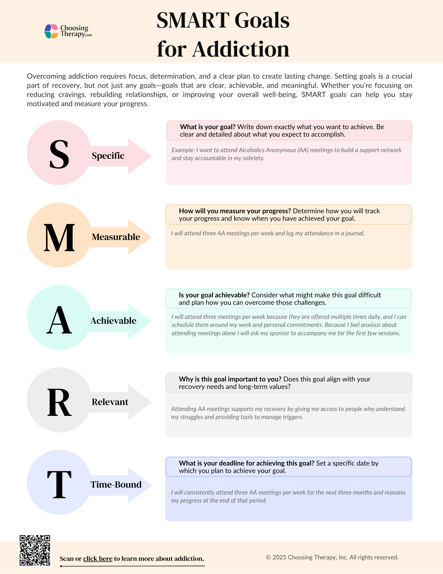 Free SMART Goals for Addiction Worksheet | ChoosingTherapy.com