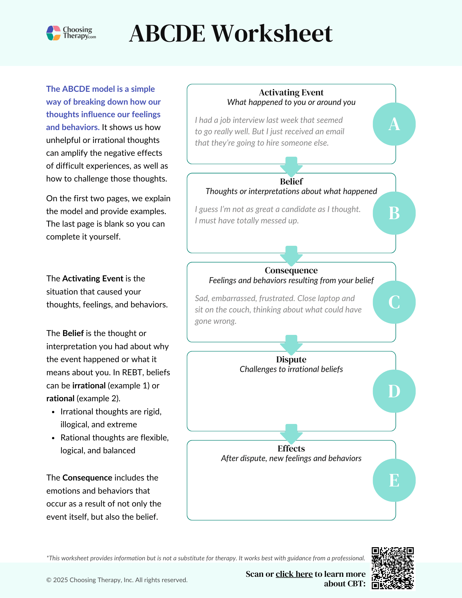Free ABCDE Model Worksheet (Printable PDF) | ChoosingTherapy.com