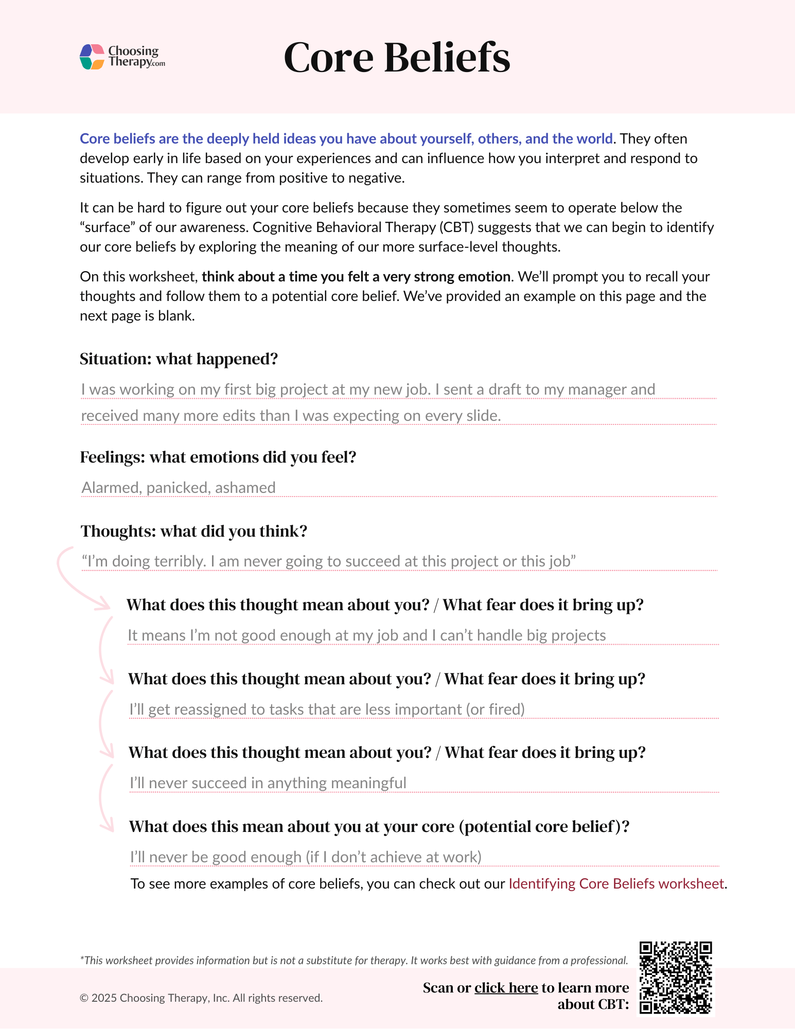 Free Core Beliefs Worksheet (Printable PDF) | ChoosingTherapy.com