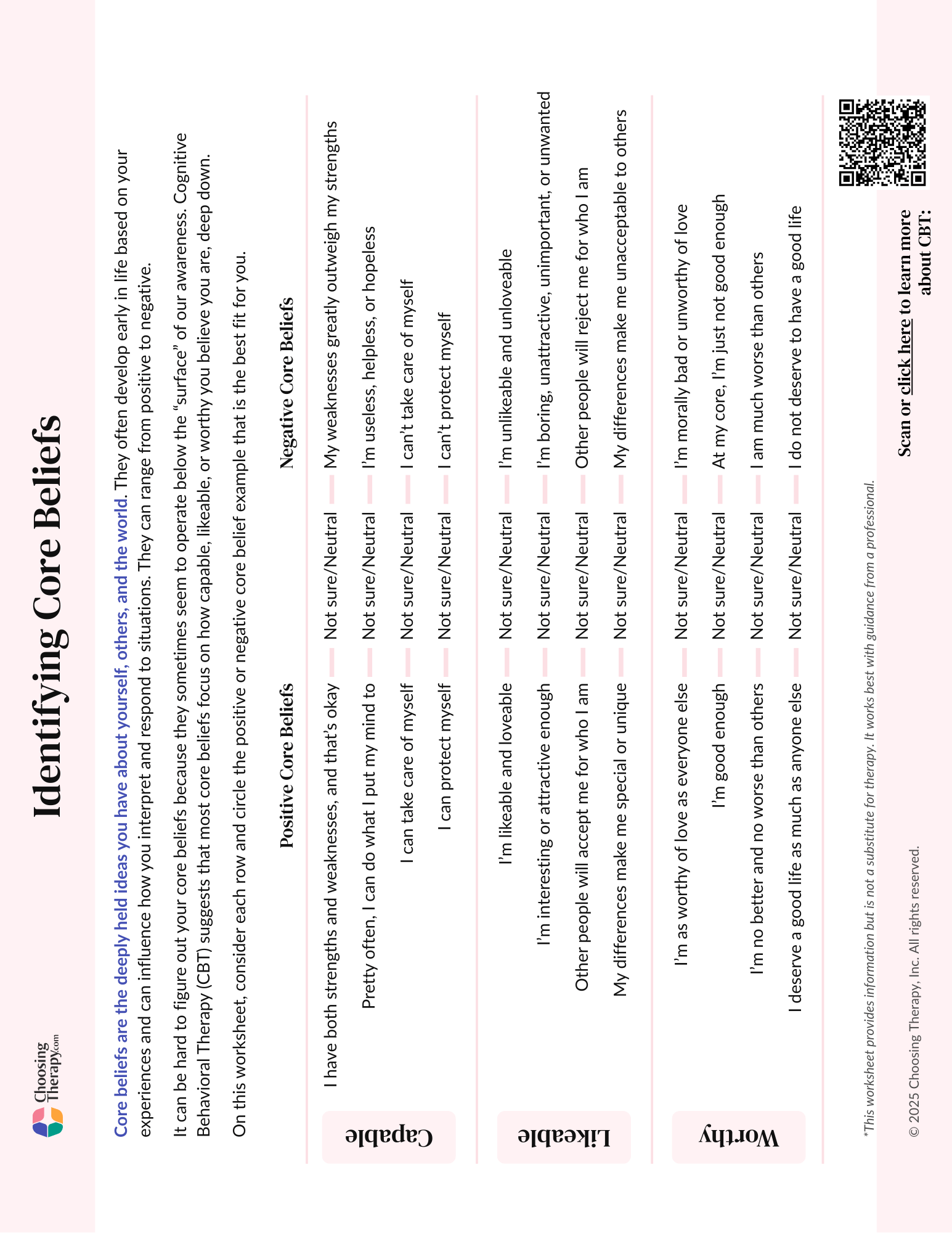 Free Identifying Core Beliefs Worksheet (Printable PDF ...