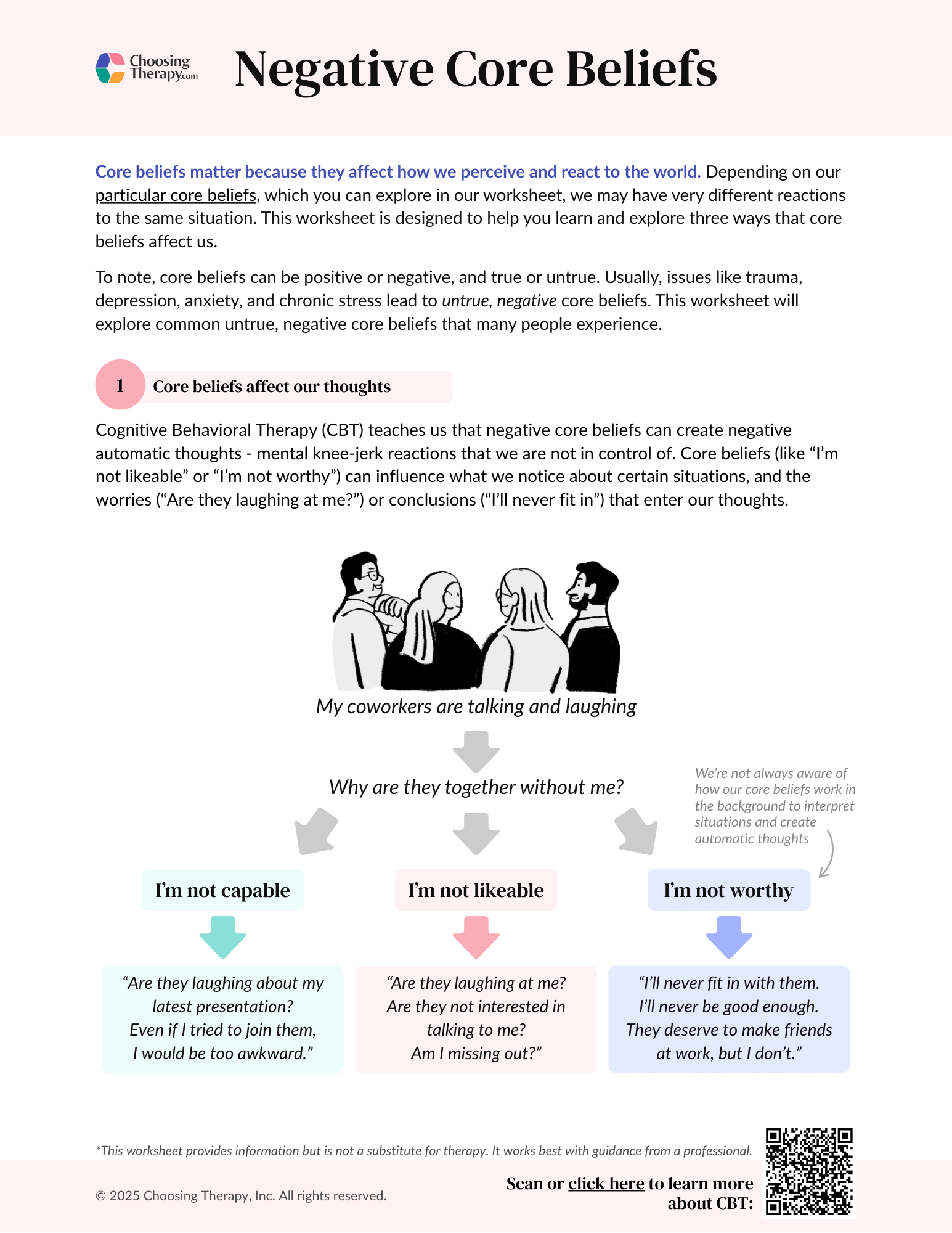 Free Negative Core Beliefs Worksheet (Printable PDF) | ChoosingTherapy.com