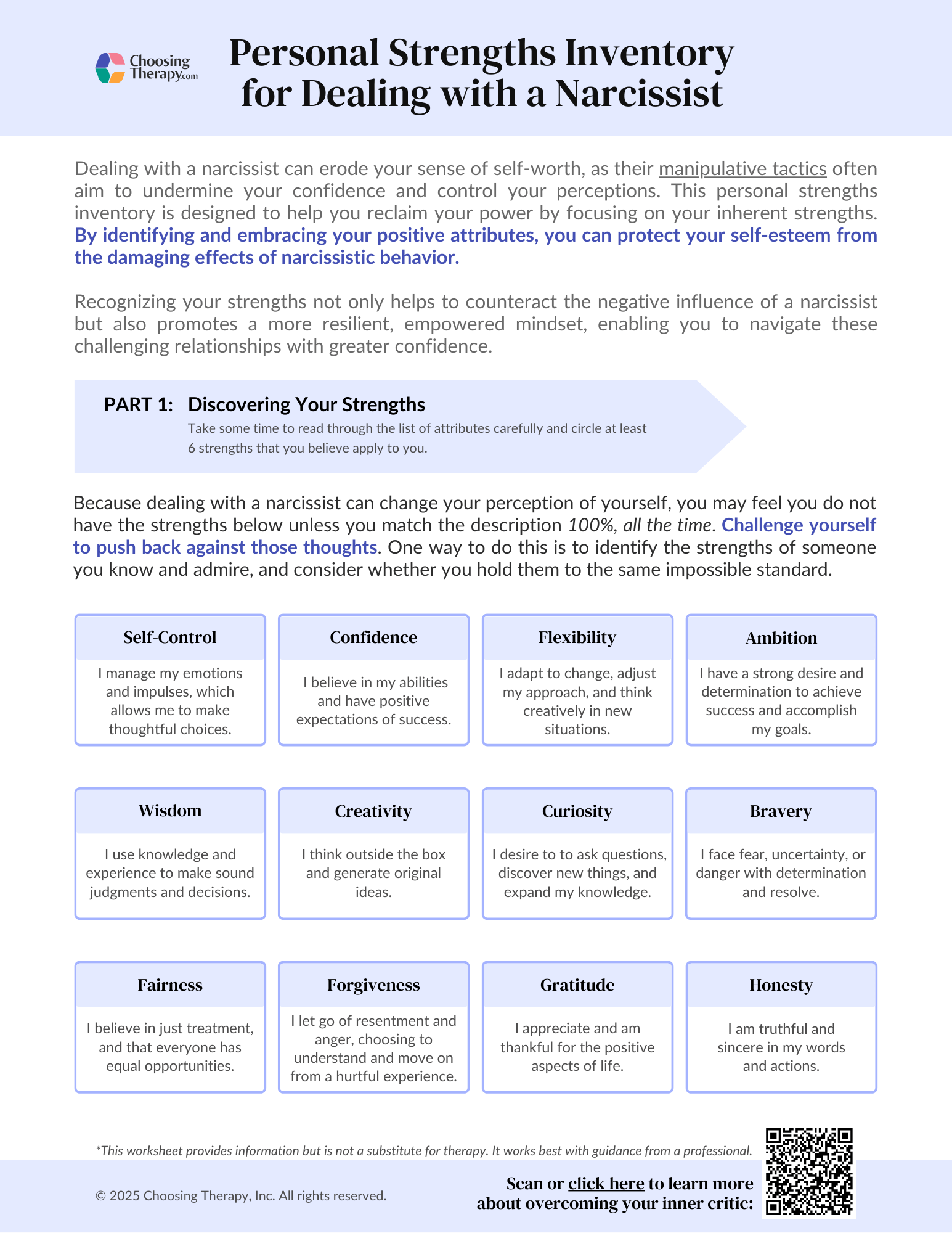 Free Personal Strengths Inventory for Dealing with Narcissists (PDF ...