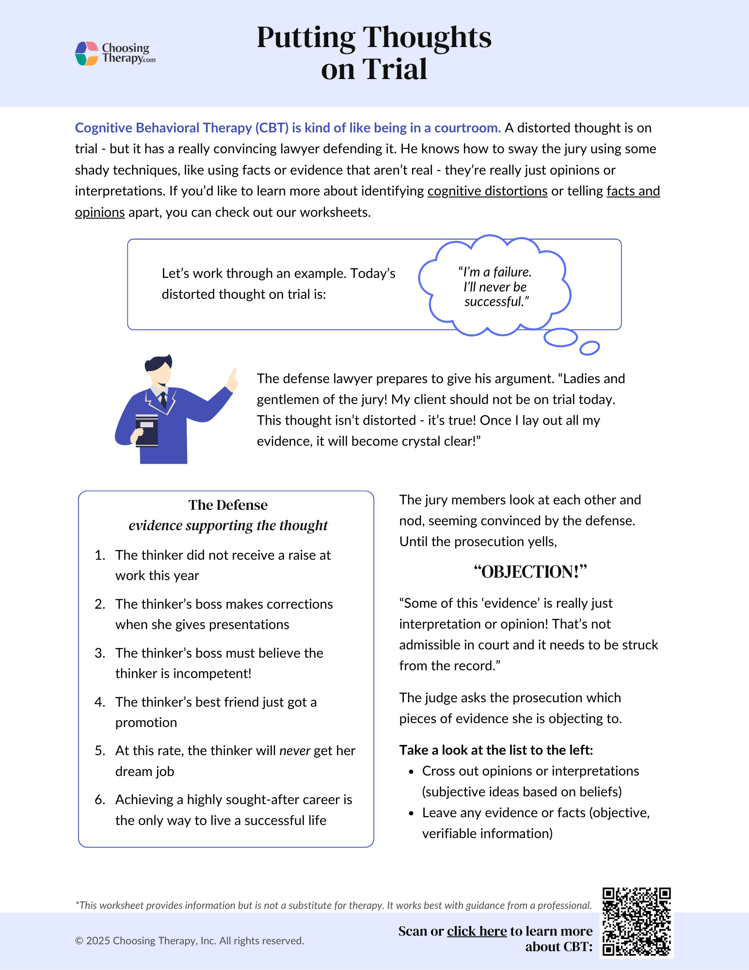 Free Putting Thoughts on Trial Worksheet (Printable PDF ...