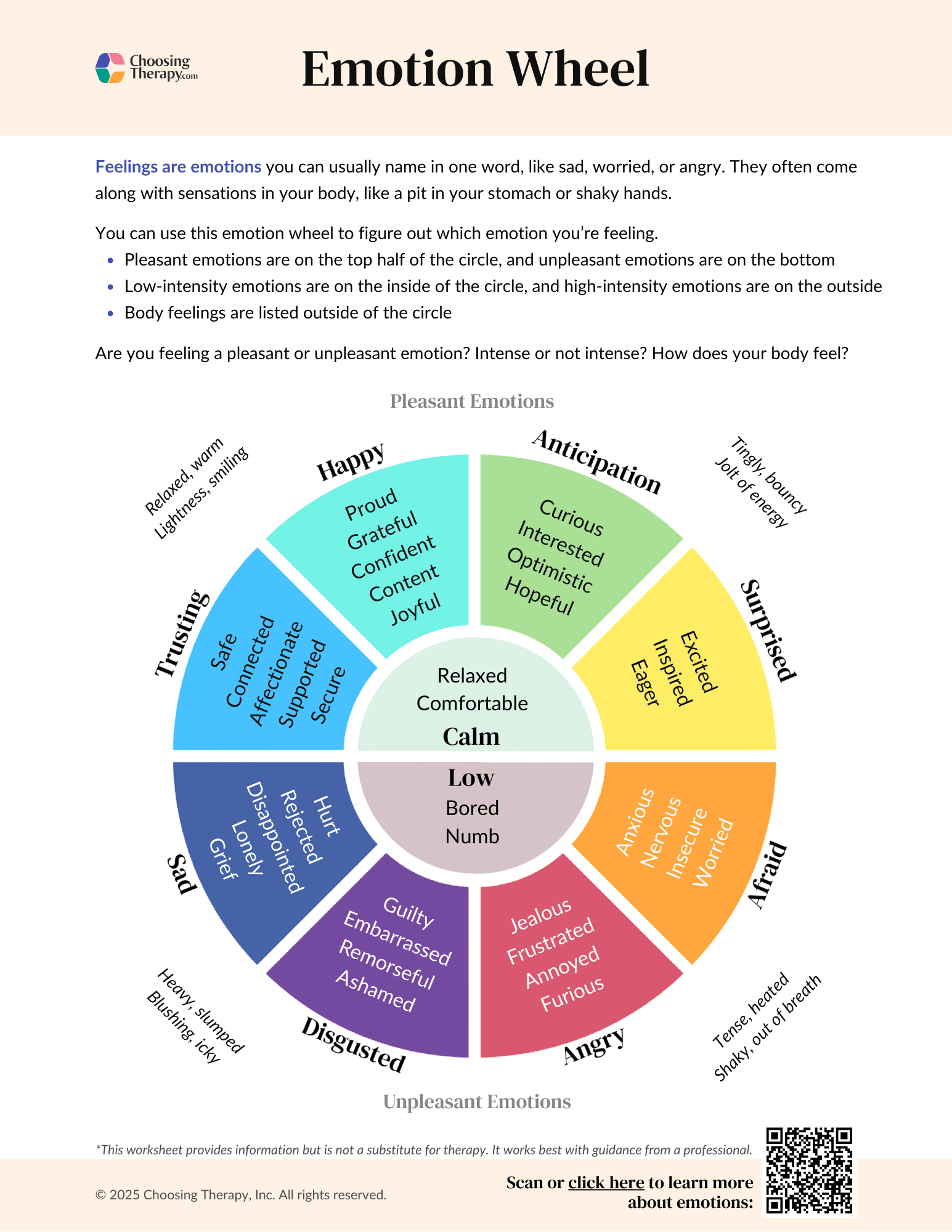 Free Wheel of Emotions Worksheet (Printable PDF) | ChoosingTherapy.com