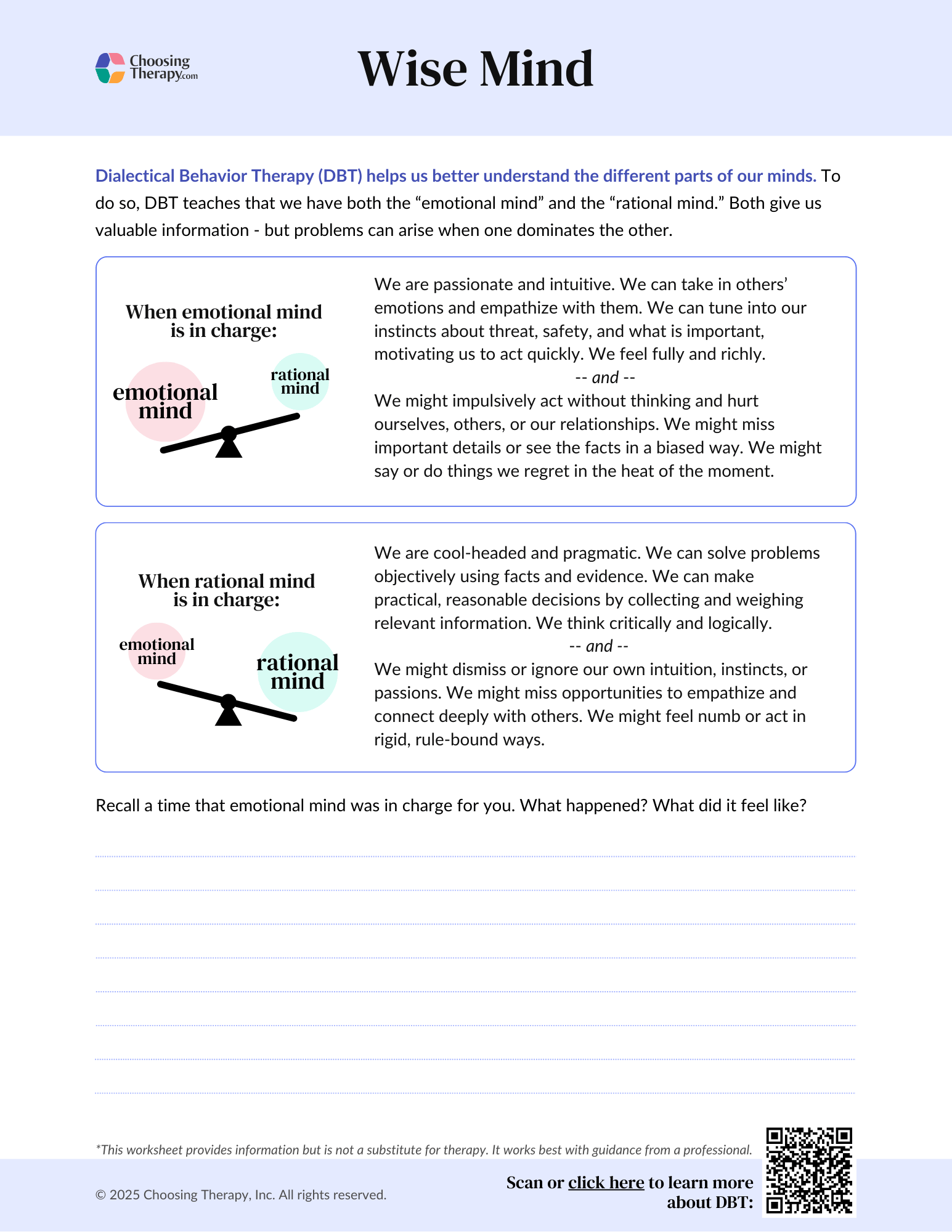 Free DBT Wise Mind Worksheet (Printable PDF) | ChoosingTherapy.com