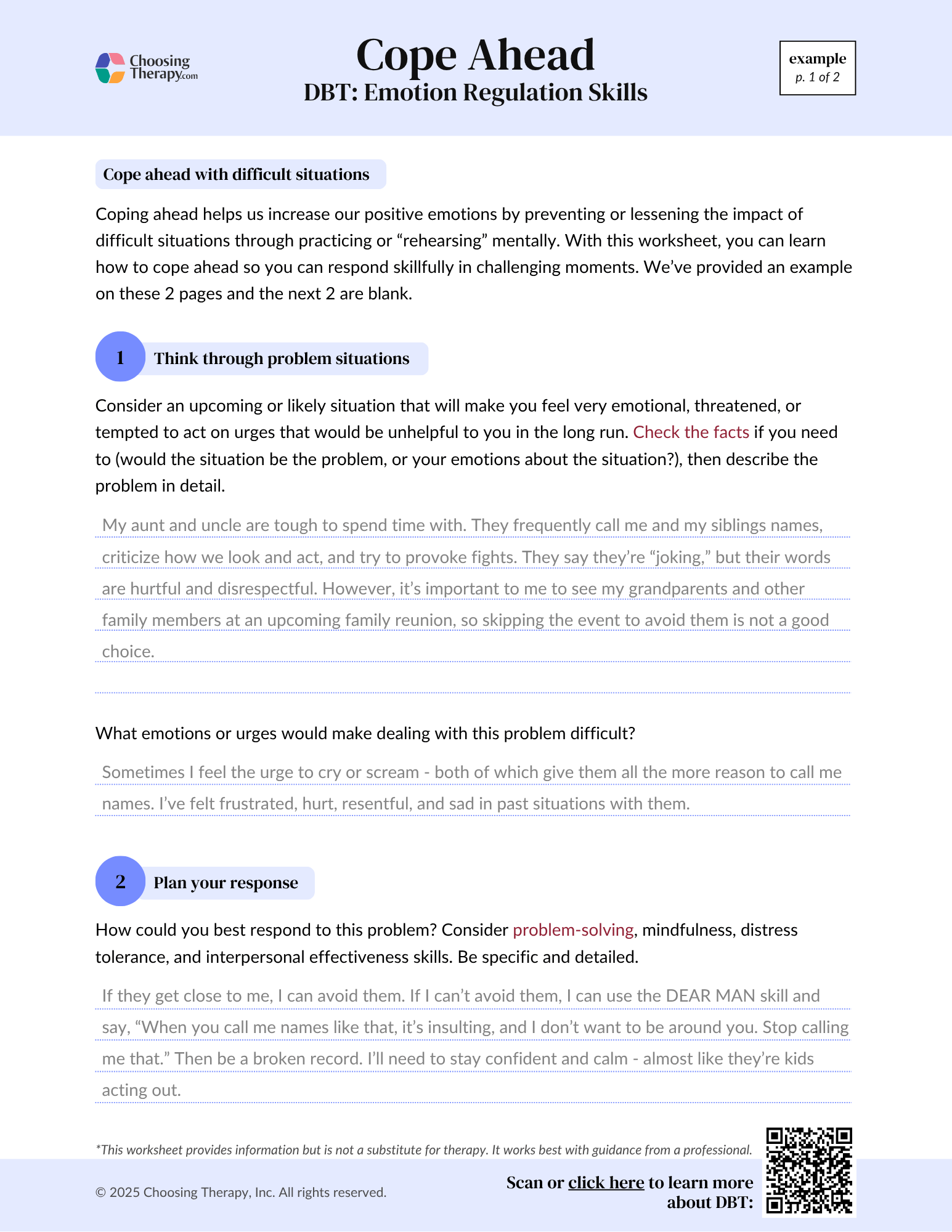 Cope Ahead DBT Worksheet (Free Printable PDF) | ChoosingTherapy.com