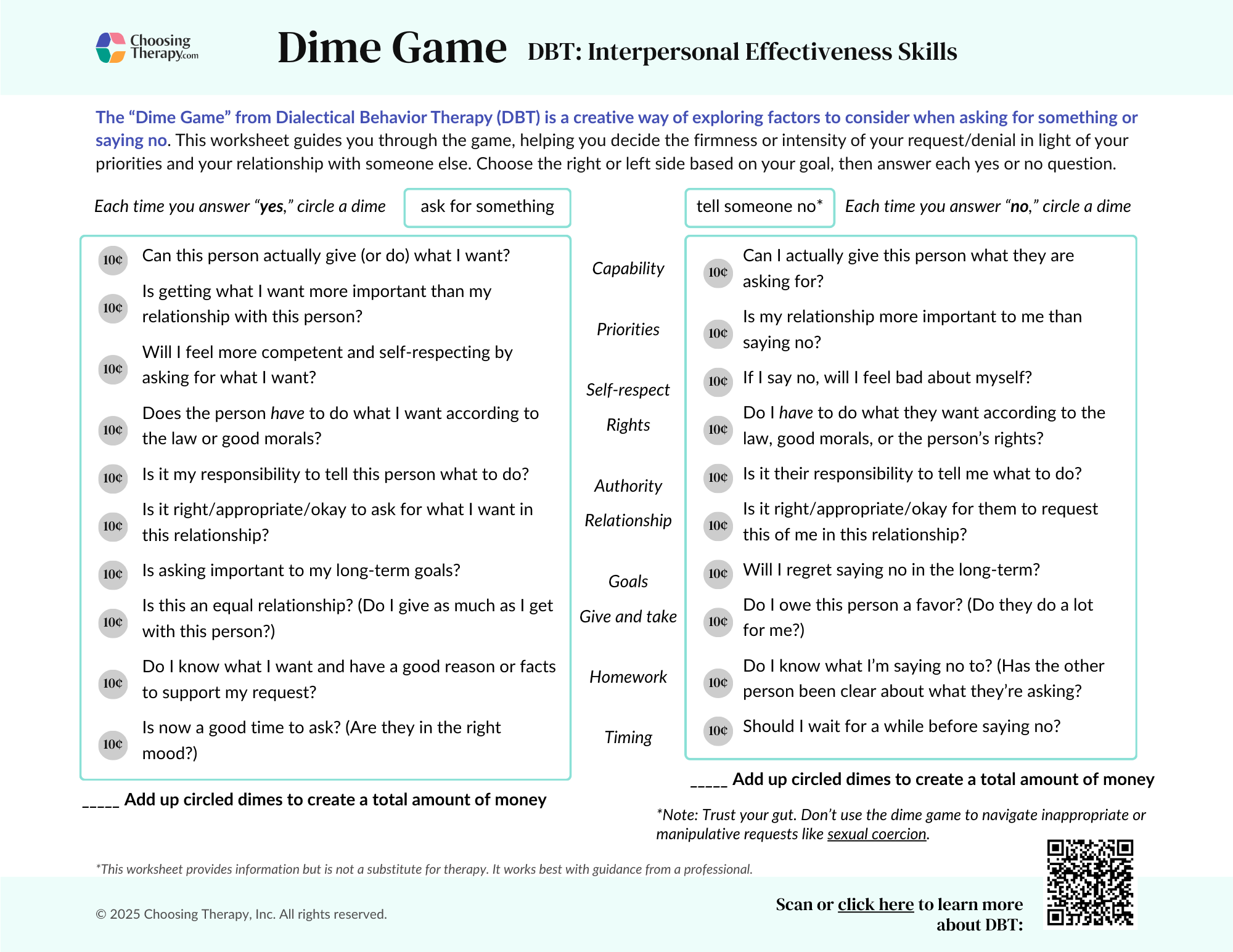 DBT Dime Game Worksheet( Free PDF Download) | ChoosingTherapy.com