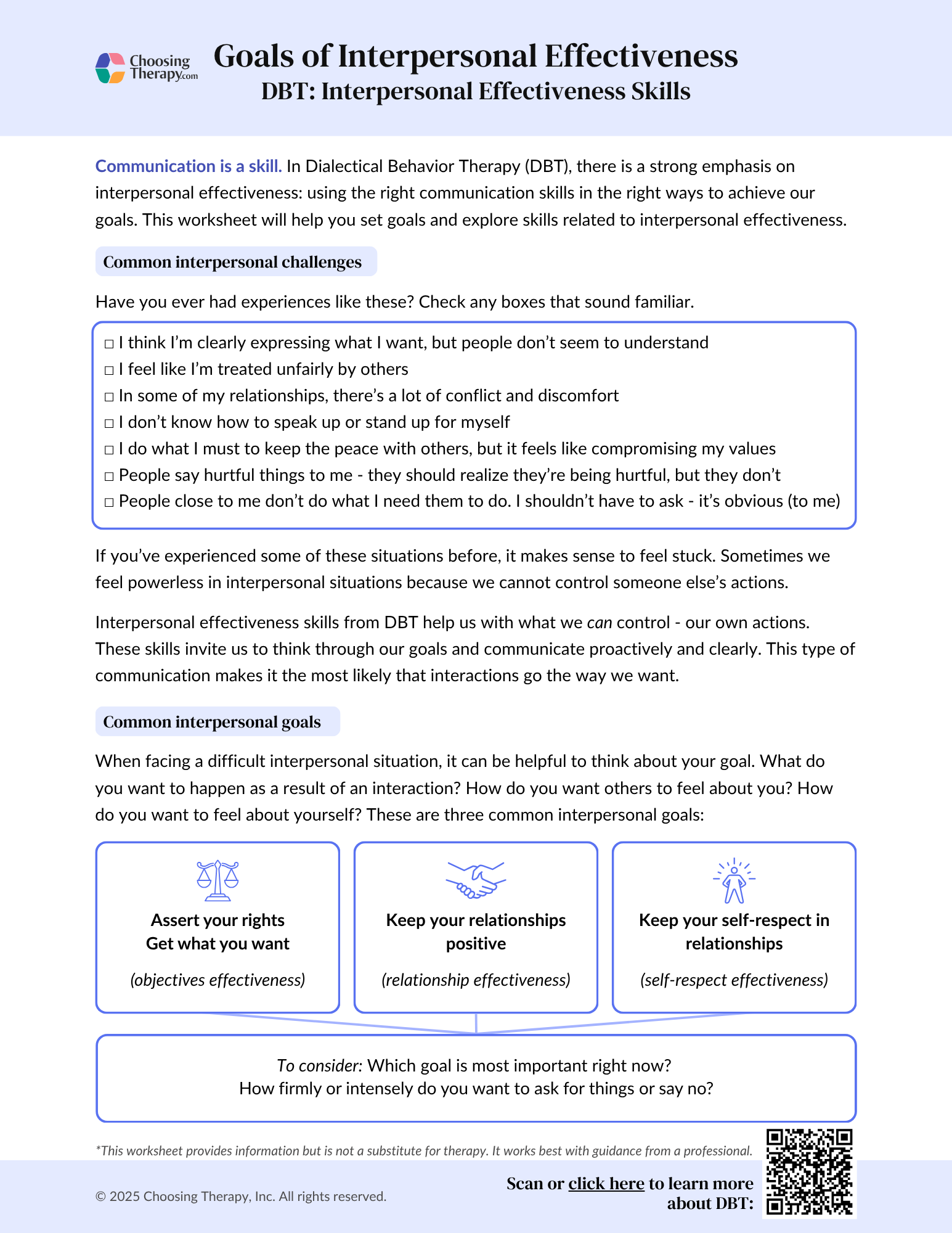 DBT Interpersonal Effectiveness Worksheet (Free PDF Download ...