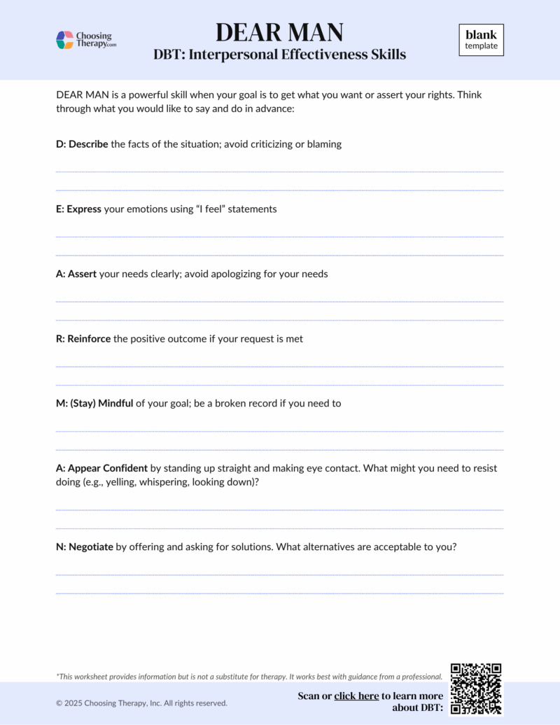 Free DBT DEAR MAN Worksheet (Printable PDF) | ChoosingTherapy.com