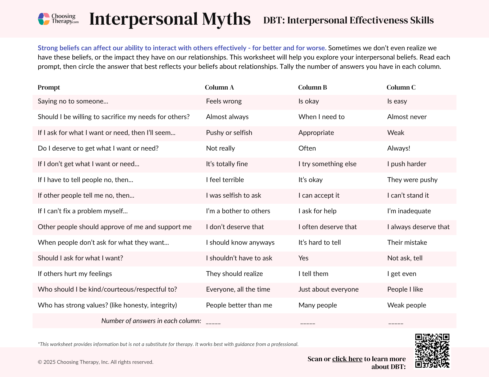 Interpersonal Myths Worksheet (Free PDF Download) | ChoosingTherapy.com