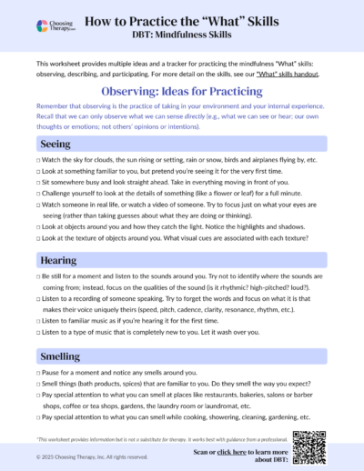 Free DBT Worksheets (Printable PDFs) | ChoosingTherapy.com