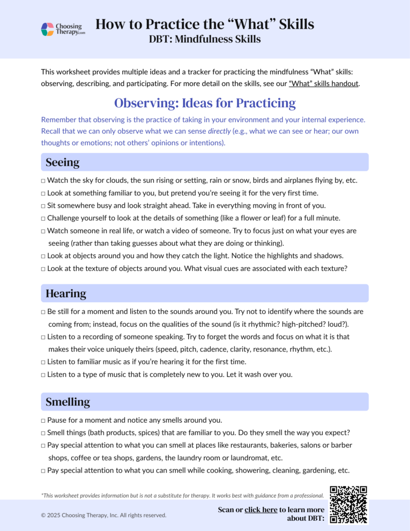 Free DBT Worksheets (Printable PDFs) | ChoosingTherapy.com